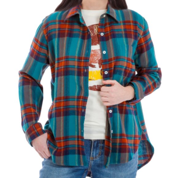 Wrangler | Tops | Wrangler Retro Teal Rust Plaid Flannel Shirt | Poshmark